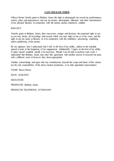 Actor release form | PDF