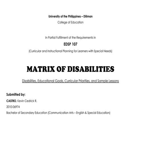 Matrix of Disabilities and Curricular Priorities | PDF