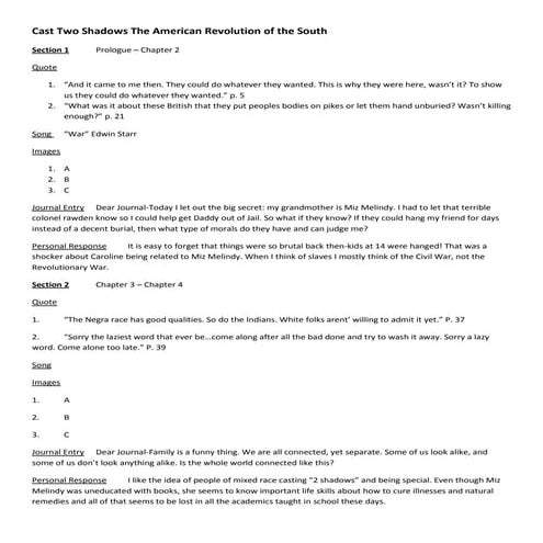 Cast two shadows the american revolution of the south | DOCX