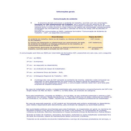Modelo CAT (Comunicado acidente trabalho) | PDF
