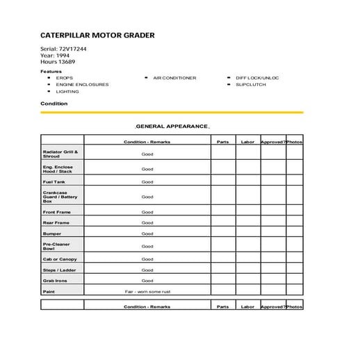 CAT 950B 22Z02795 WHEEL LOADER INSPECTION REPORT