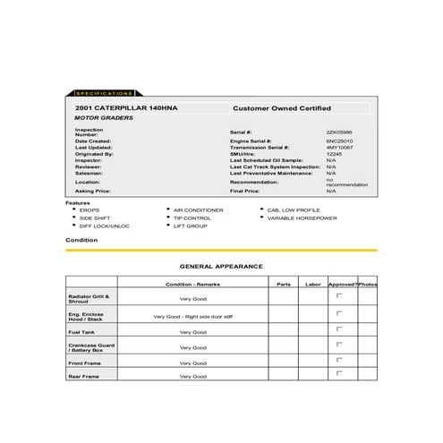CAT 950B 22Z02795 WHEEL LOADER INSPECTION REPORT
