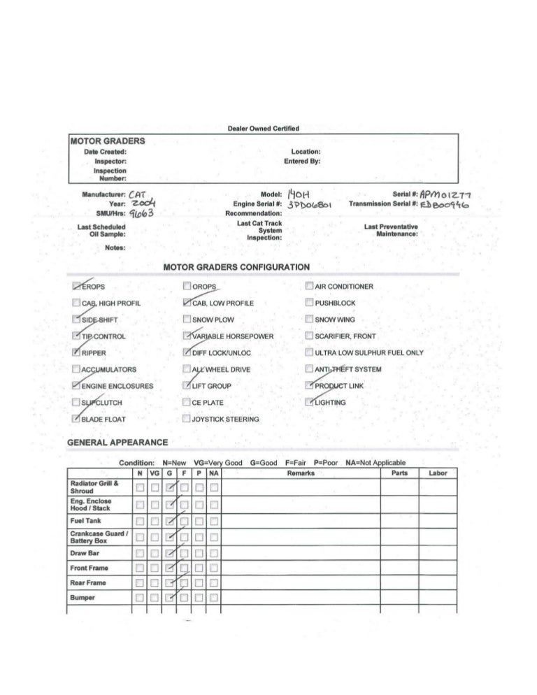 CAT 140H APM01277 MOTOR GRADER INSPECTION REPORT
