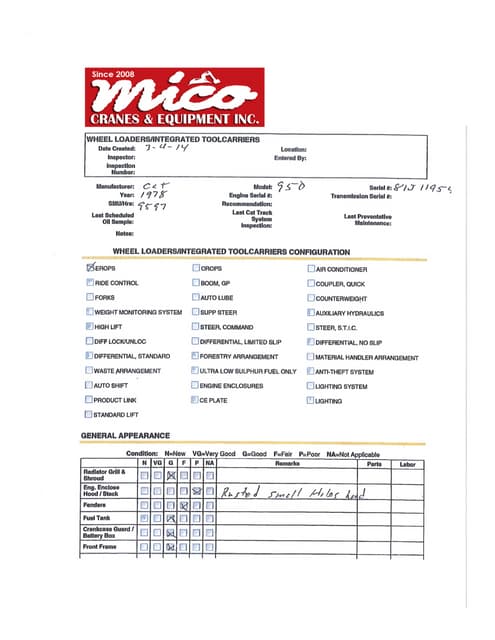 CAT 140H APM01277 MOTOR GRADER INSPECTION REPORT | PDF