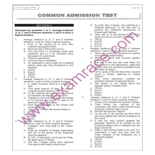 CAT 1994 Previous Year Question Paper with Answer Key | PDF