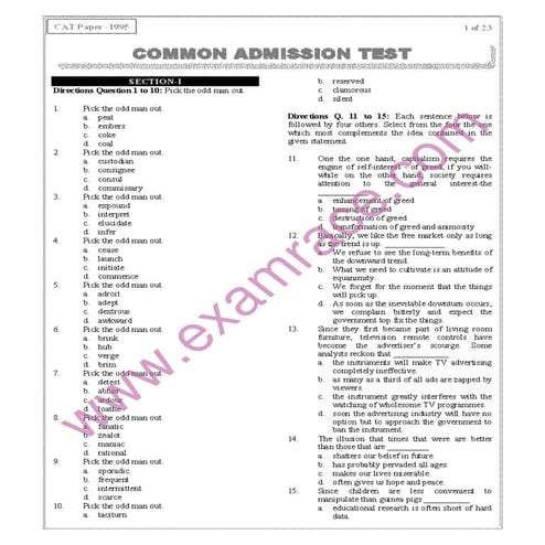 CAT 1995 Previous Year Question Paper with Answer Key | PDF