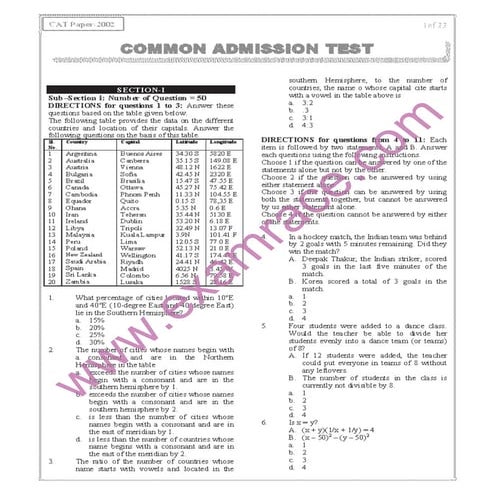 CAT 2002 Previous Year Question Paper with Answer Key | PDF | Air ...
