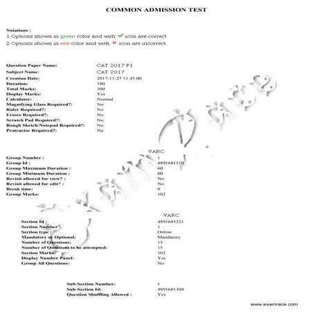 CAT 2017 Previous Year Question Paper with Answer Key - Shift 1 | PDF