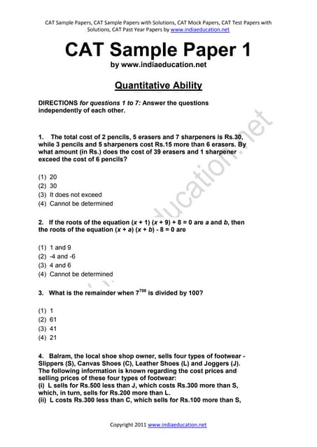 CAT4 example questions.pdf | Educational Assessment | Education