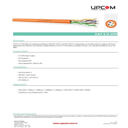 Cat6 u utp data lan cable - upcom | PDF