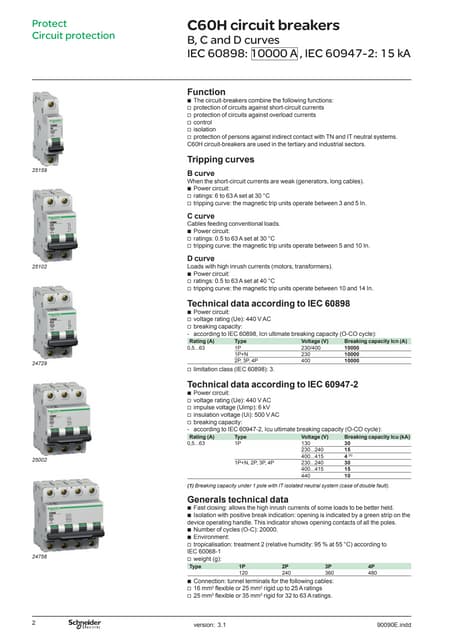 Thông số kĩ thuật schneider MCB C60 N | PDF