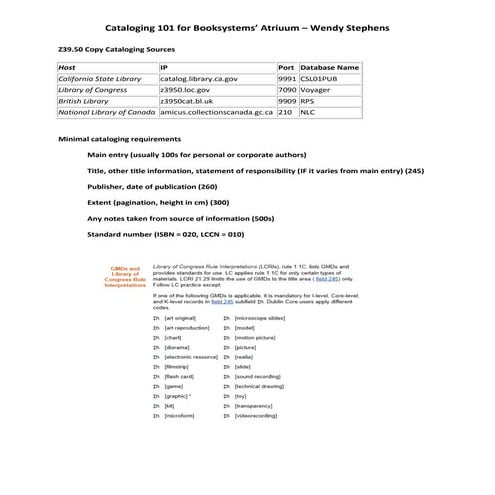 Cataloging 101 handout | PDF