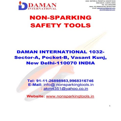 Non Sparking Tools Manufacturers In India | PDF