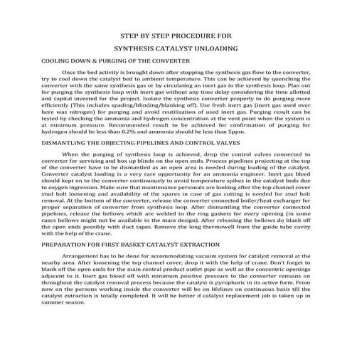 Catalyst unloading details | PDF