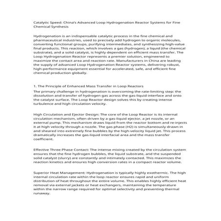 Catalytic Speed China’s Advanced Loop Hydrogenation Reactor Systems for ...