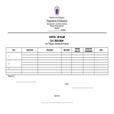 Sample Catch Up Friday Plan For Projects | DOCX