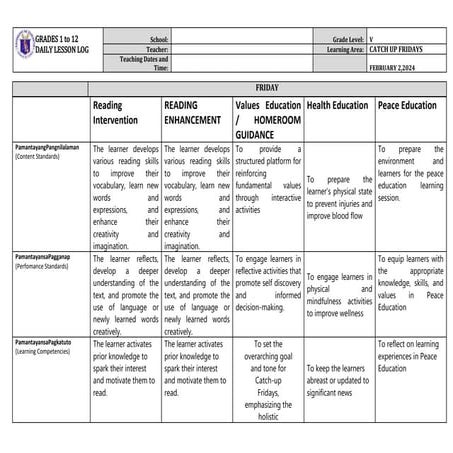 CATCH-UP FRIDAYS, for the students to learn while playing | PPT