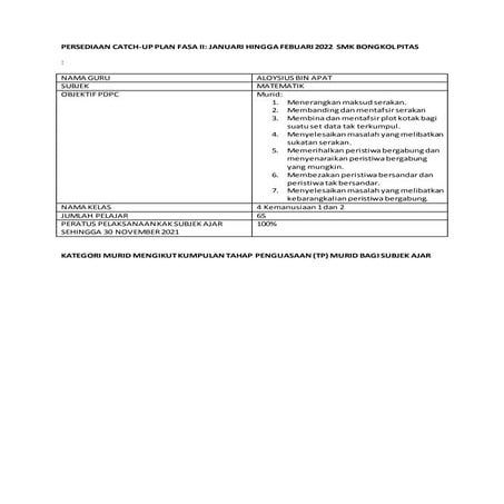 Catch up plan | DOCX