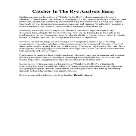 Catcher In The Rye Analysis Essay. The Catcher in the Rye Literary ...