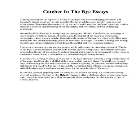 Catcher In The Rye Essays. Hampton University | PDF
