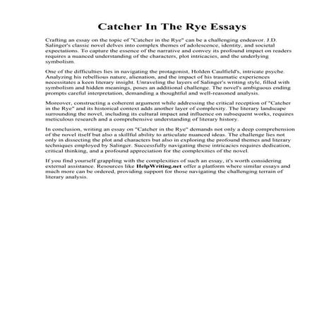 Catcher In The Rye Essays | PDF