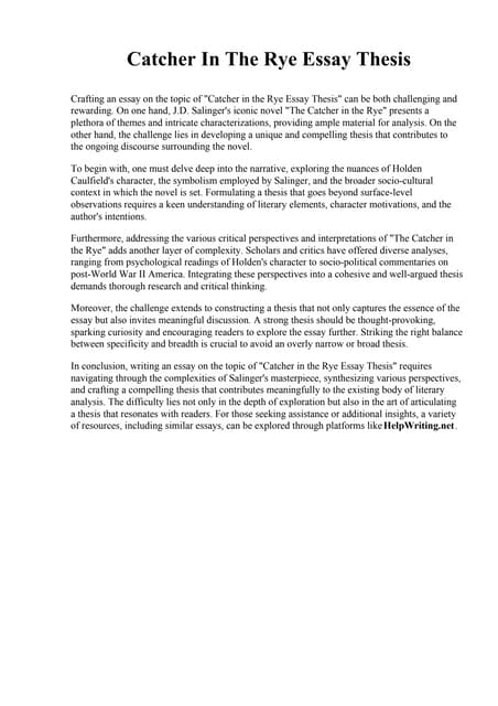 Essay On Catcher In The Rye | PDF
