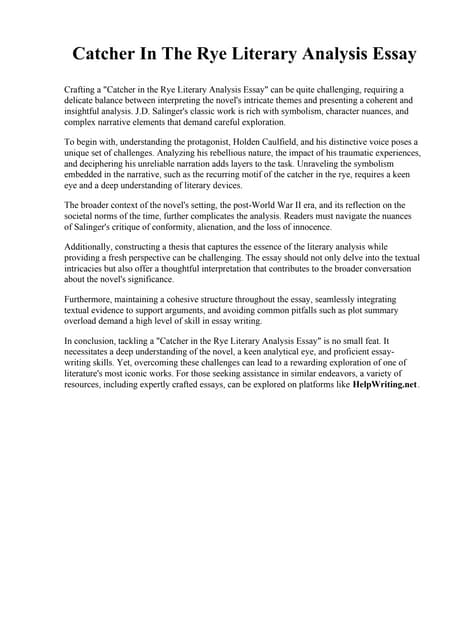 The Catcher In The Rye Essay Topics | PDF