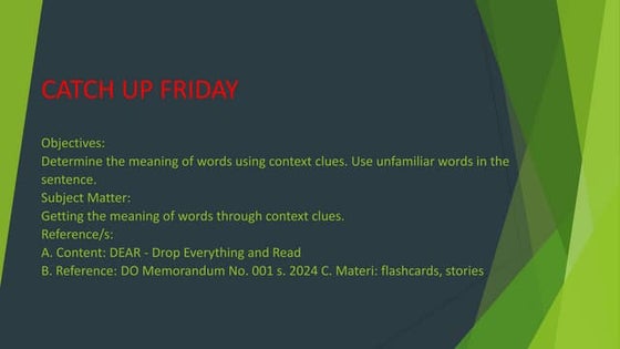Lesson on CATCH -UP FRIDAY in Accordance to the Memo | PDF