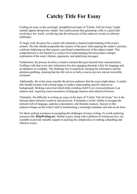 Good Essay Titles Examples | PDF