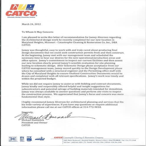 Catco recommendation letter of james alverson | PDF