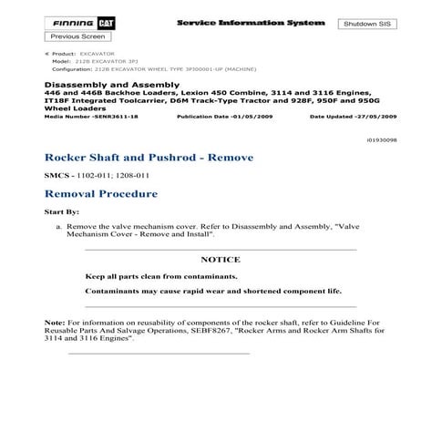 Caterpillar Cat 212B EXCAVATOR (Prefix 3PJ) Service Repair Manual ...