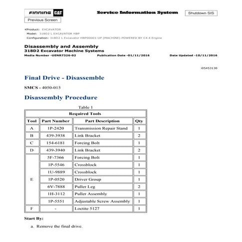 Caterpillar Cat 318D2 L Excavator (Prefix HBP) Service Repair Manual ...
