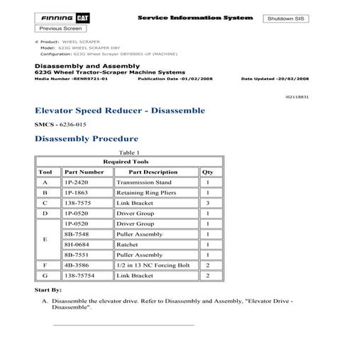 Caterpillar Cat 623G Wheel Scraper (Prefix DBY) Service Repair Manual ...