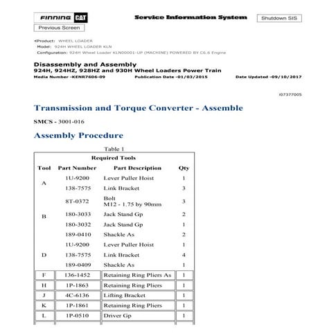 Caterpillar Cat 924H Wheel Loader (Prefix KLN) Service Repair Manual ...