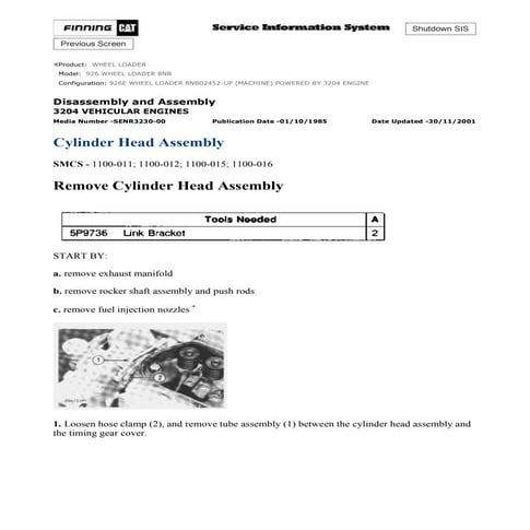Caterpillar Cat 980F WHEEL LOADER (Prefix 5XJ) Service Repair Manual ...