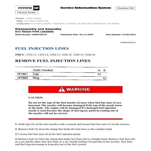 Caterpillar Cat 973 TRACK LOADER (Prefix 66G) Service Repair Manual ...