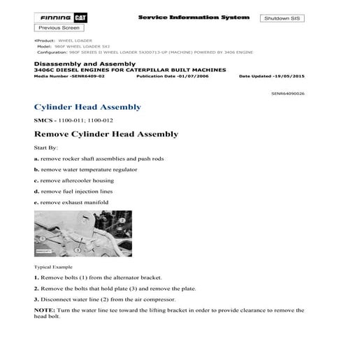 Caterpillar Cat 980F WHEEL LOADER (Prefix 5XJ) Service Repair Manual ...