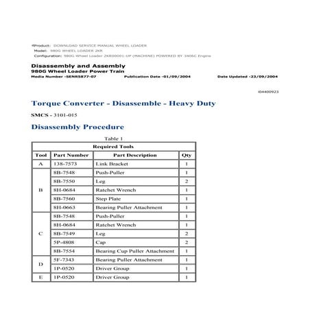 Caterpillar Cat 980G Wheel Loader Service Repair Manual-2KR00001 | PDF