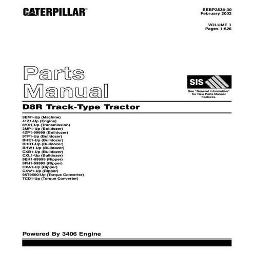 Caterpillar Cat D8R Track-Type Tractor Parts Catalogue Manual.pdf