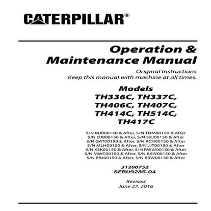 Caterpillar cat tl1255 telehandler operation and maintenance manual | PDF