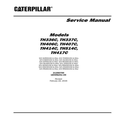 Caterpillar cat th414 c gc, th417c gc telehandler service repair manual ...