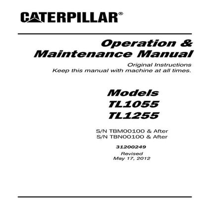 Caterpillar cat tl1055 telehandler operation and maintenance manual | PDF