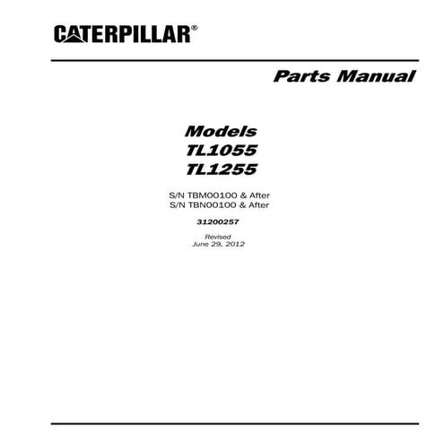 Caterpillar cat tl1055 tl1255 telehandler parts catalogue manual (sn ...