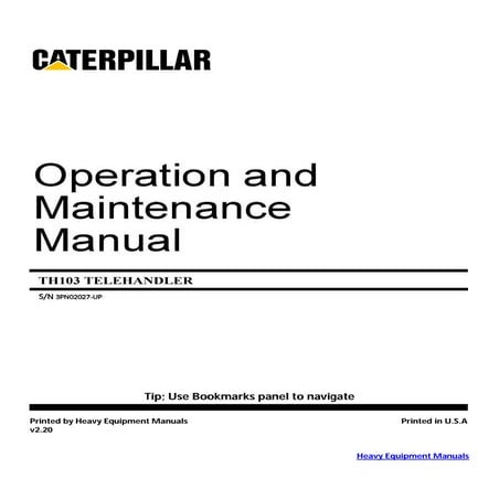 caterpillar TH103 telehandler operation maintenance manual | PDF