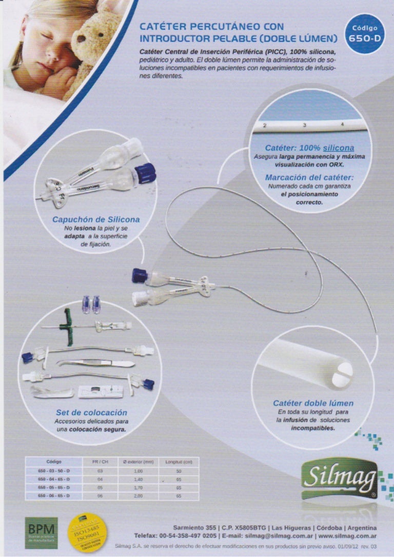 Cateter percutaneo con introductor pelable 2 lumen (650 d)