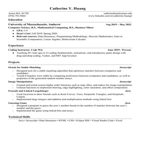 Catherine Huang Resume | PDF