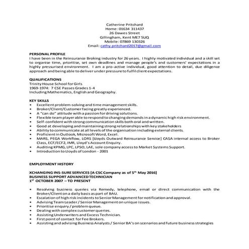 Catherine pritchard cv3 | DOCX