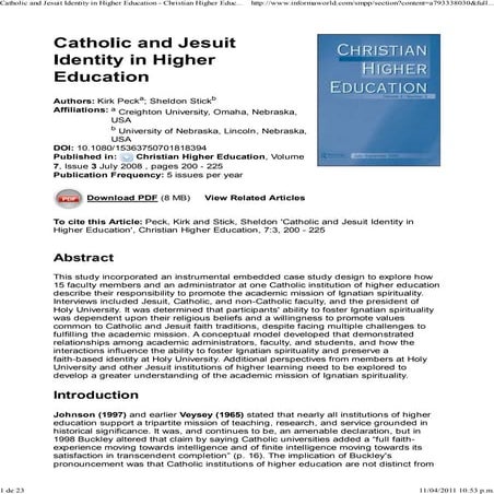 Catholic and jesuit identity in higher education christian higher ...