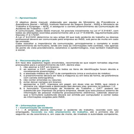 Modelo CAT (Comunicado acidente trabalho) | PDF
