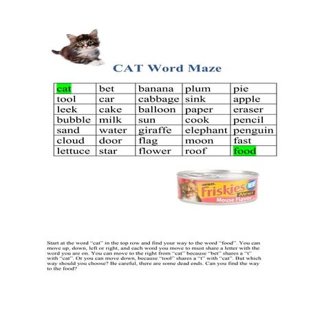 Cat word maze | PDF | Desserts and Baking | Food & Drink